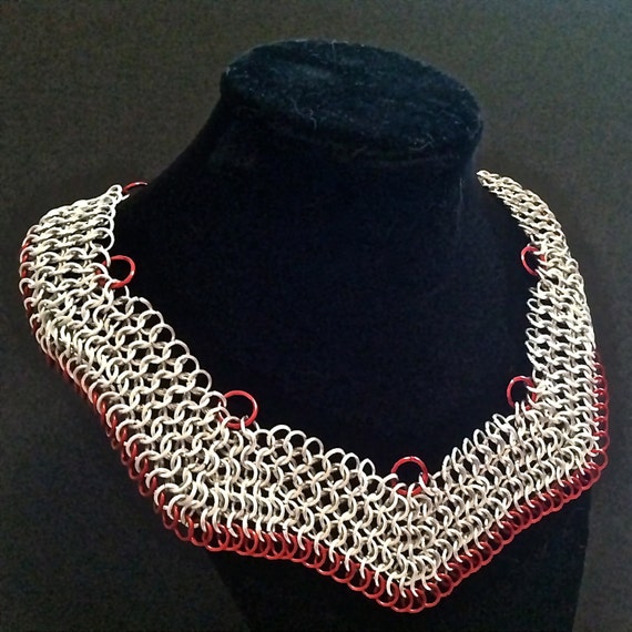 Items similar to Red and Silver Angled Chainmaille Necklace on Etsy