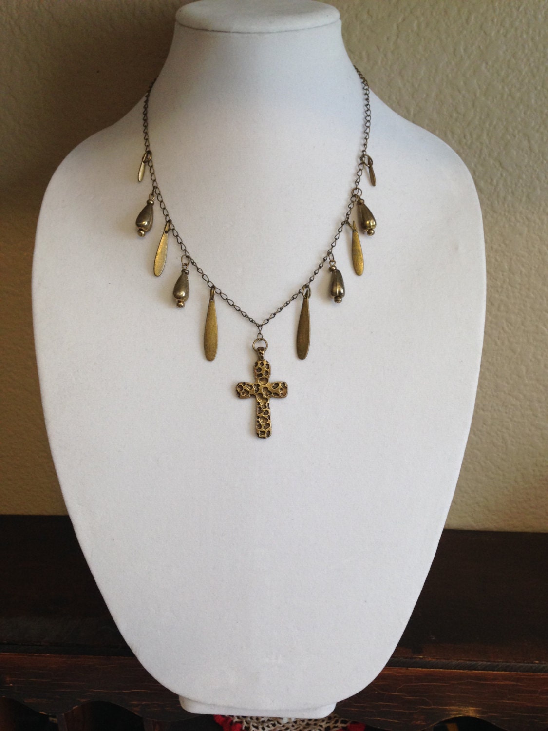 Religious Spiritual Style Necklace With Antique Gold Cross