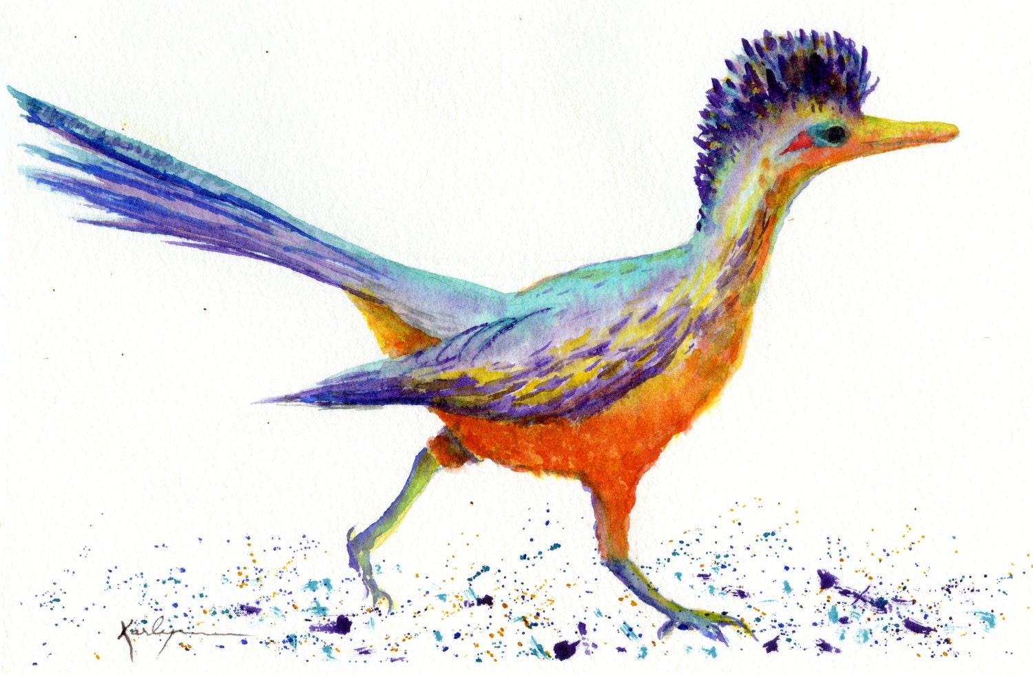 Roadrunner Bird Archival Print of Original Watercolor 5x7