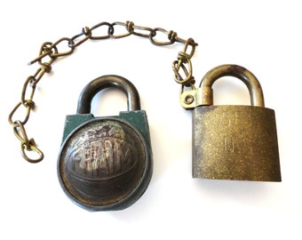Vintage Padlocks- Pair Antique Padlocks- U.S. Set American Brass ...