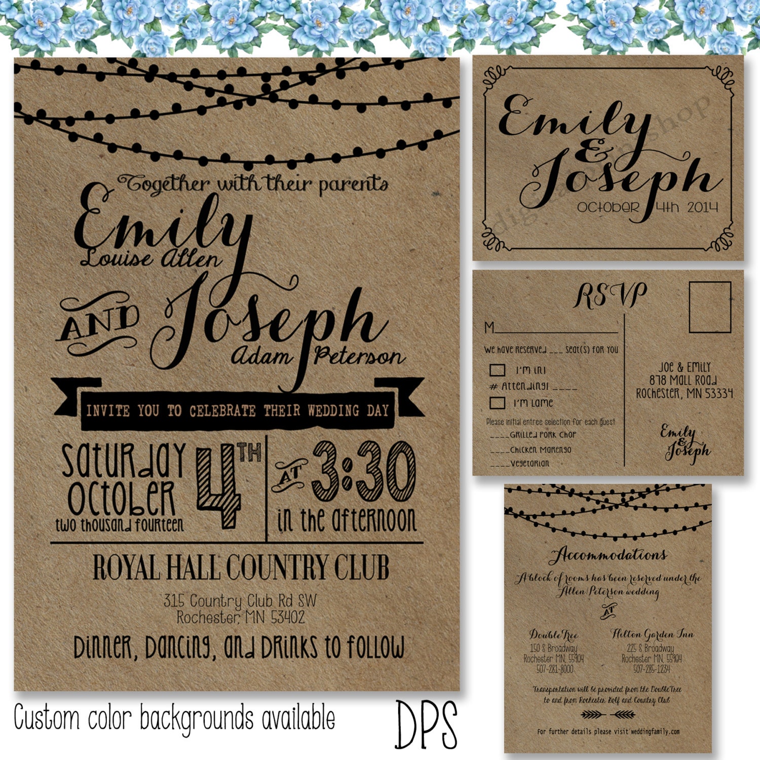 Shabby Chic String light Wedding Reception Invitation KRAFT printable ...