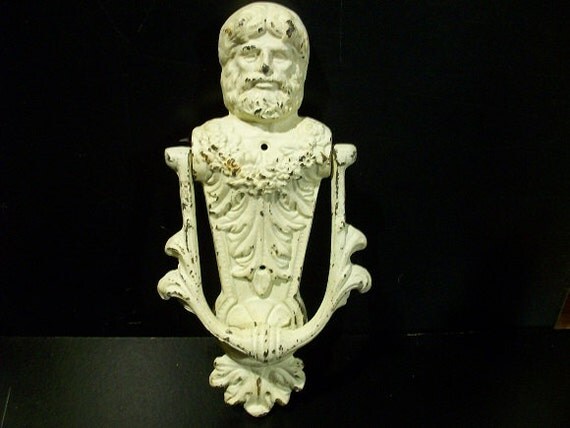 Vintage Cast Iron Bacchus Bearded Man Door Knocker