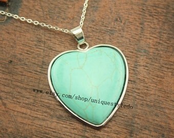 Turquoise jewelry fashion love heart necklace gift for her Water drop