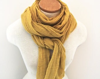 Mustard Gold Scarf, Extra Long Scarf, Lightweight, Faded Gold Gauze ...