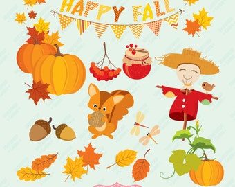 Happy Fall Digital Clipart, Autumn Clip Art