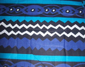 Blue tones, ethnic tribal print fabric from Africa per yard