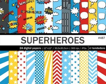 Superhero digital paper pack "Superheroes", with comic patterns ...