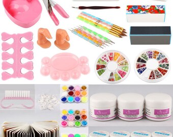 Pro Nail Tech Starter Kit Nail Art Acrylic Powder UV Gel Primer Glitter ...