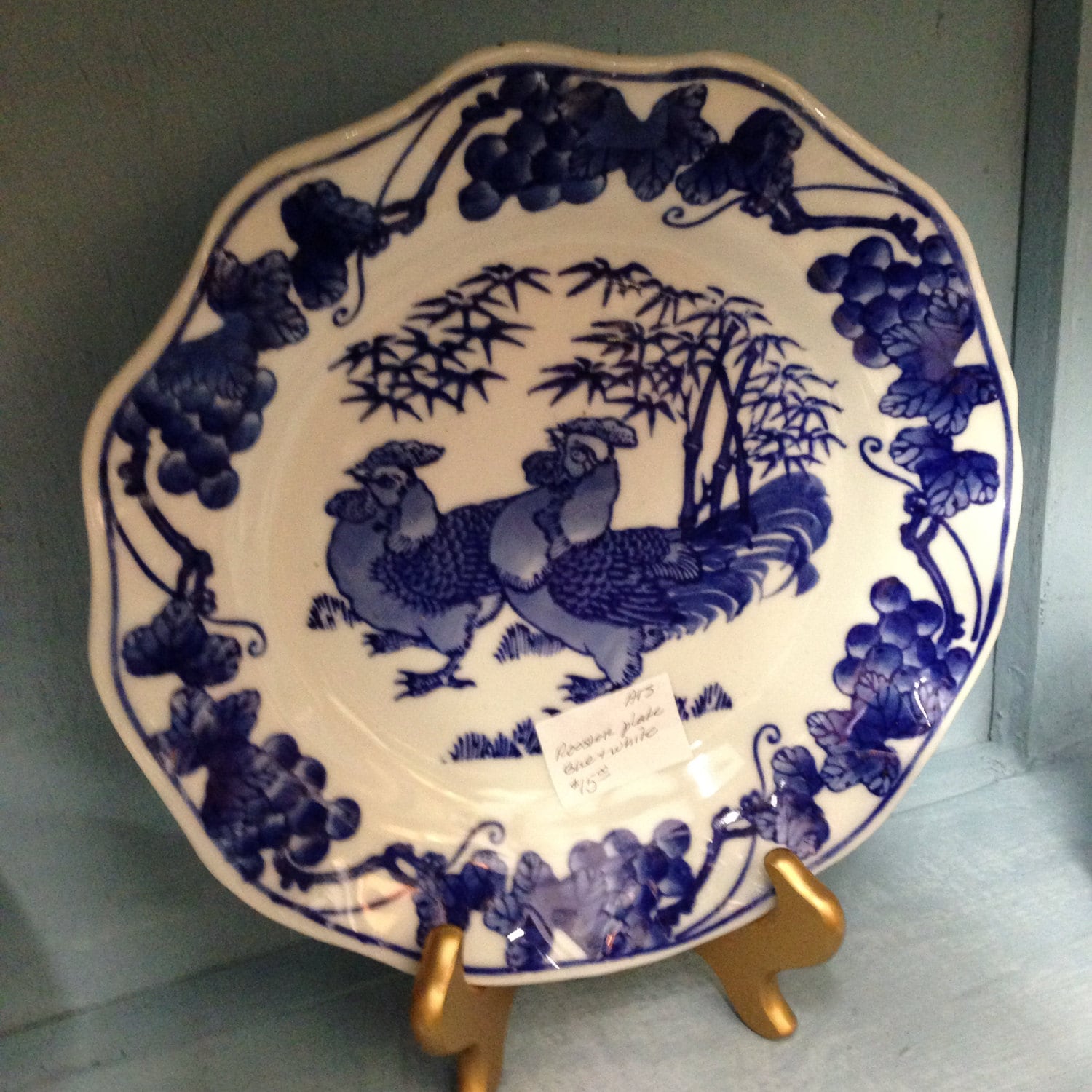Blue & White Porcelain Roosters Plate – Haute Juice