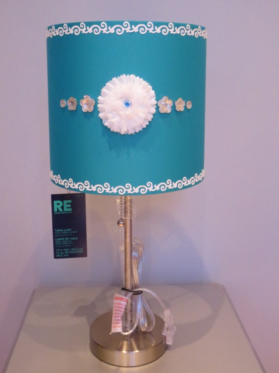 Girly Glam Lamp with teal lamp shade white floral