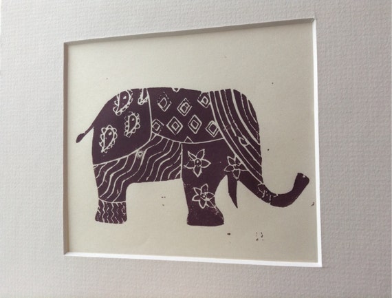 Linocut Elephant Print