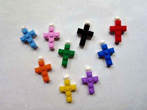 Lego Cross Necklace with White Background