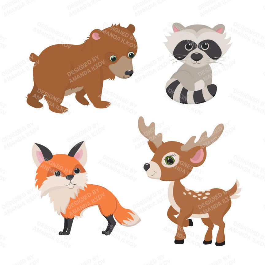Premium Woodland Animal Clip Art Woodland Animal Vectors