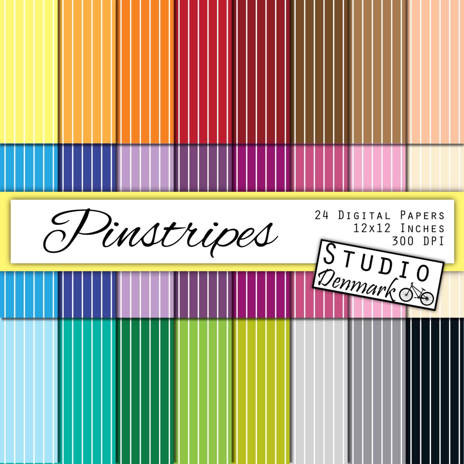 Pinstripes Digital Scrapbook Paper – 24 Colors – 12in x 12in ...