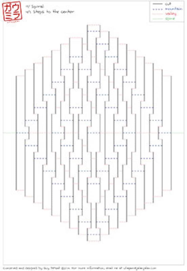 DIY Template 9x9 Spiral kirigami paper sculpture by Ullagami