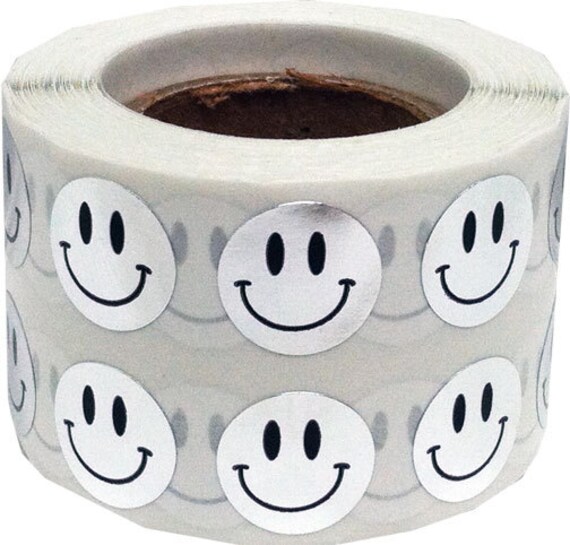 1000 Shiny Metallic Silver Smiley Happy Face Stickers Tiny