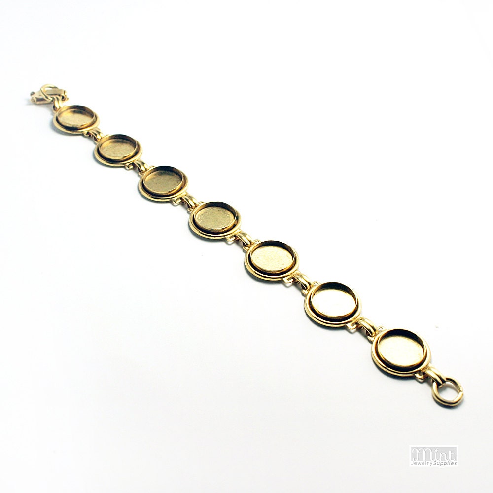 Blank Bezel Bracelet with 12mm Bezels Sturdy 24K Gold Plated