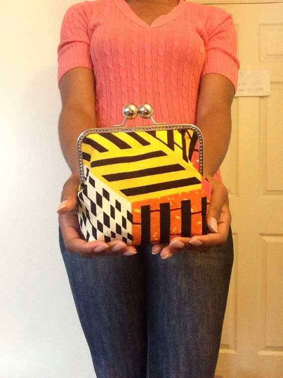 Items similar to Multi-colored African Print Clutch Purse with Silver ...