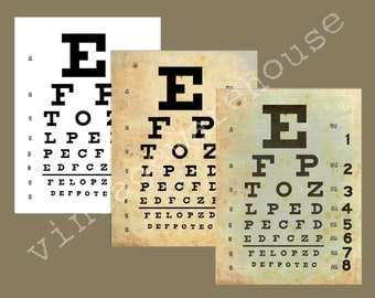 VINTAGE EYE CHART - Antique Optometrist Optician Chart - Instant ...