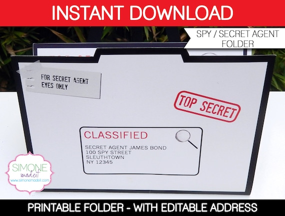 Spy Secret Agent Party Invitation Folder - INSTANT DOWNLOAD - EDITABLE ...