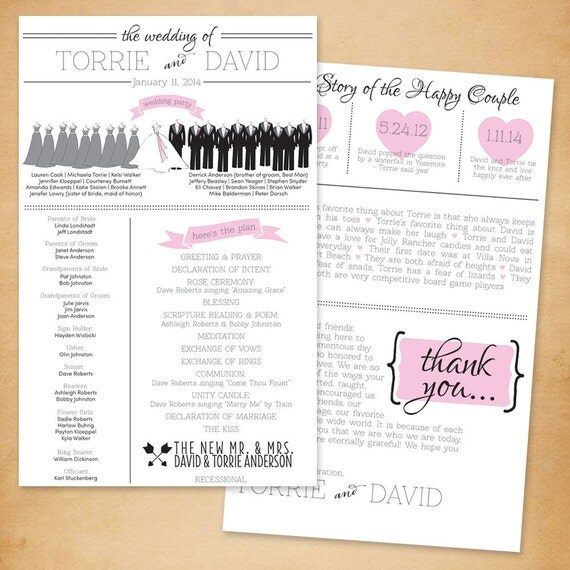 Wedding Program: 2-sided "Infographic" // Printable or printed wedding ...