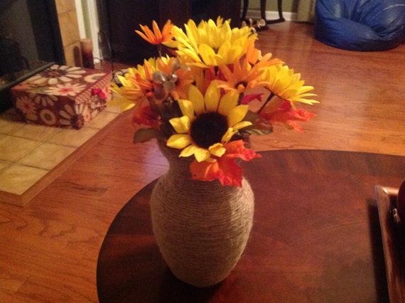 Items similar to Hand Covered Jute Vase Flower Arrangement on Etsy