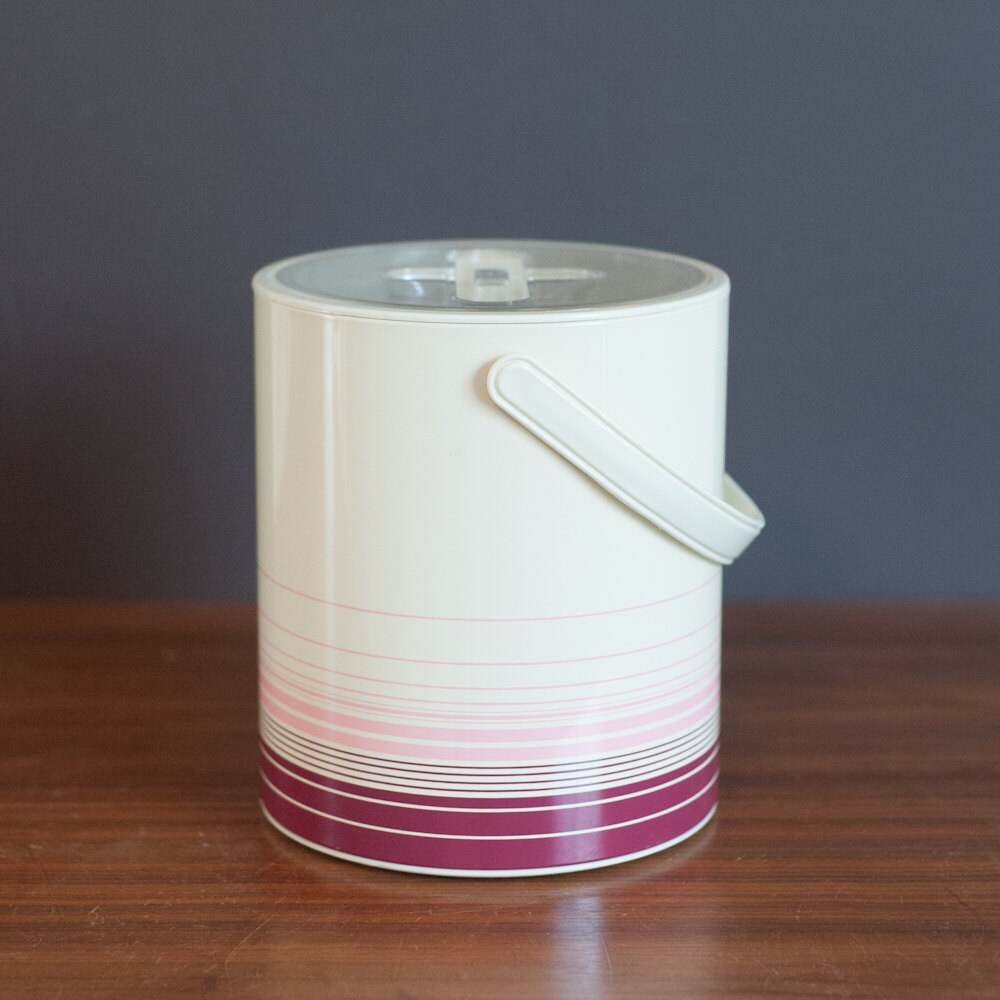 Vintage pink striped ice bucket, feminine barware, pink and burgundy ...