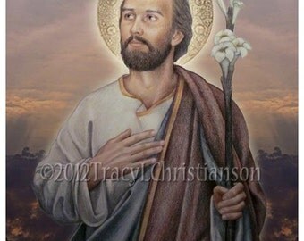 Items similar to Saint Joseph & Jesus Catholic Art, Religious Art, 8x10 ...