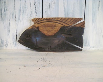 Vintage hand carved wooden fish ash tray, wood fish astray, hand carved ...