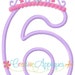 Princess Crown Birthday Number 6 Machine Embroidery Applique