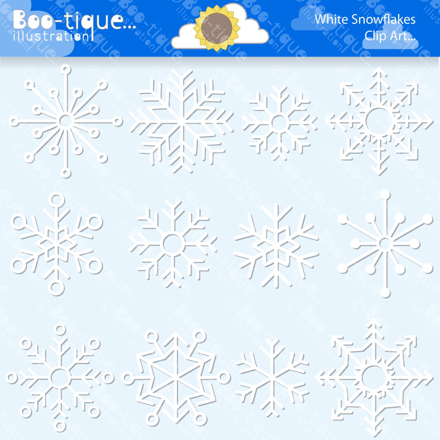 White Snowflakes Digital Clipart. Snowflakes Clip Art for Instant ...