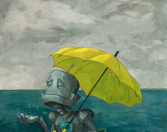 rooftop bot robot painting print by RobotsInRowboats on Etsy