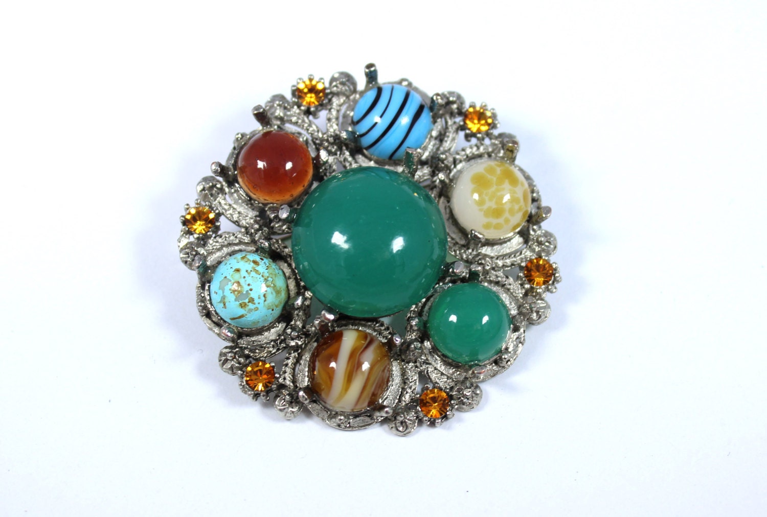 Vintage 1960s Scottish brooch, marbled stones, Scottish agate glass ...