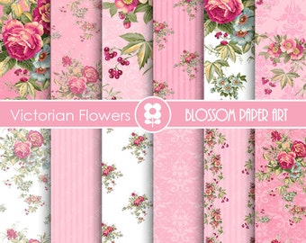 Pink and Black Digital Paper Floral Digital Paper Pack Pink
