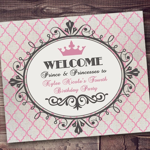 WELCOME SIGN 8x10 inch Royal Princess Party Digital printable
