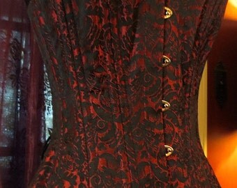 Gothic Dark Burgundy Brocade Overbust Corset Size 22