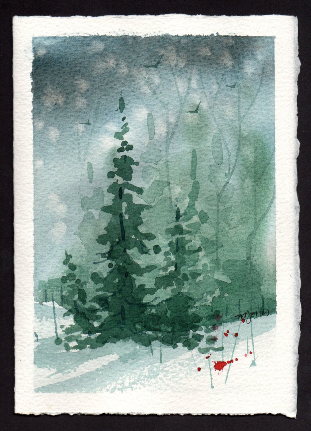 Beautiful Original WATERCOLOR Christmas Card By Professional Beautiful Original WATERCOLOR Christmas Card By Professional