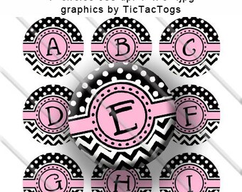 Pink Green Daisy Chevron Alphabet Bottle Cap Images Digital