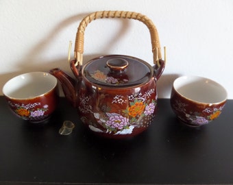 Vintage Asahi Japan Tea Set With Teapot and Two Cups - Brown With ...