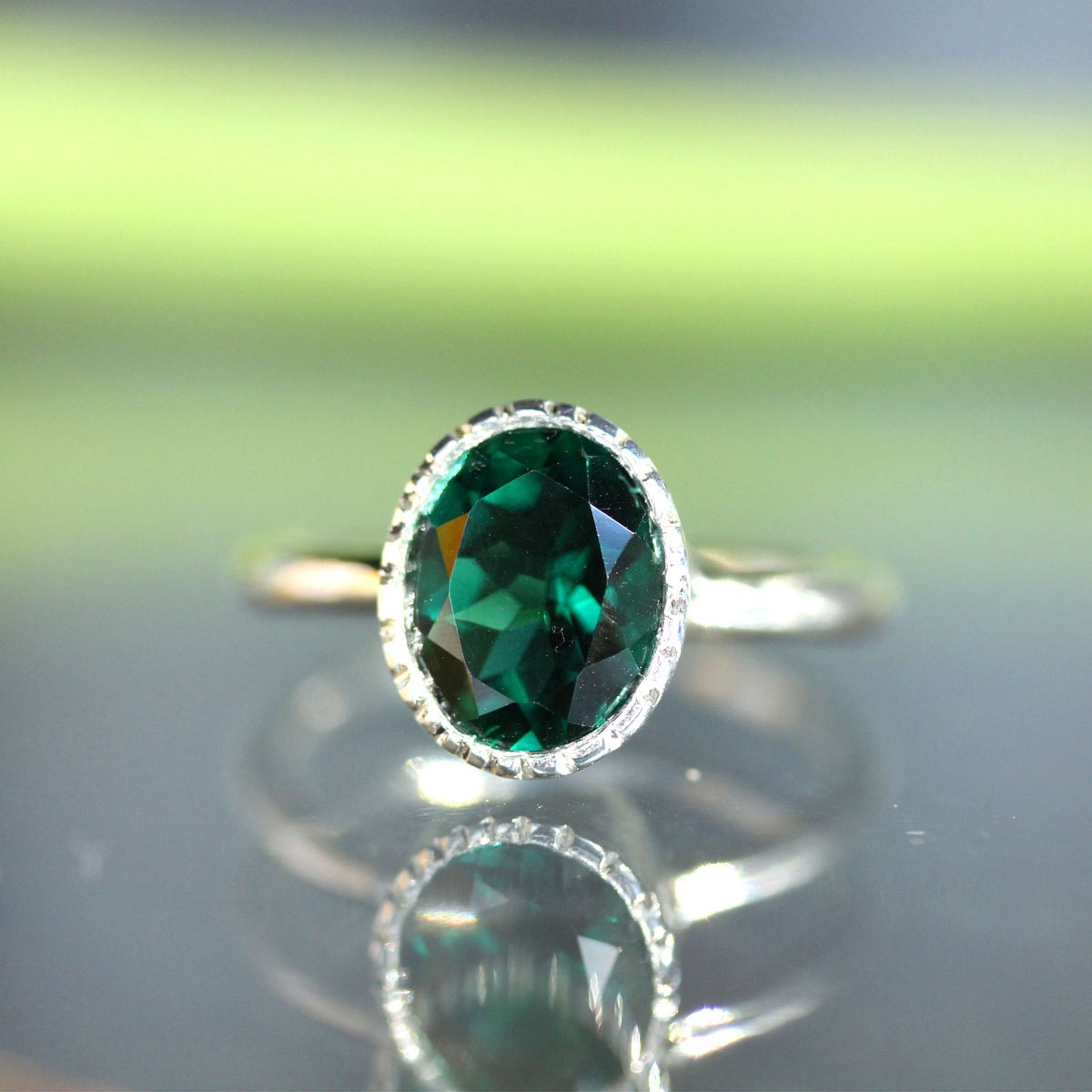 Green Quartz Sterling Silver Ring Gemstone RIng Milgrain