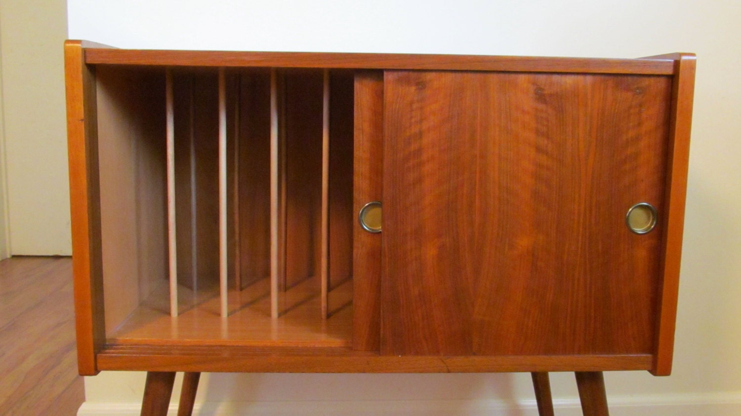 Vintage Record Cabinet Mid Century Record Storage Table.