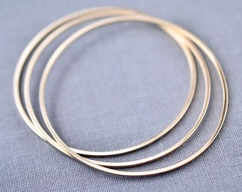 Solid 14K Gold Bangle Bracelets | Set of 3 Brushed Bangle Bracelets ...