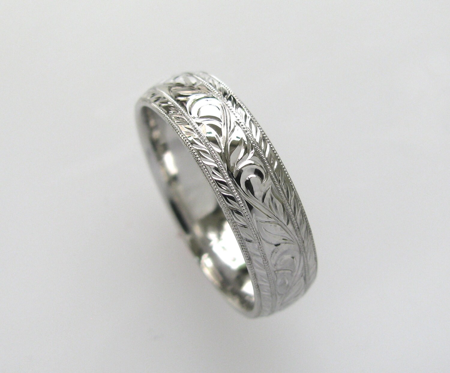 6mm Vine and Leaf Hand Engraved Wedding Band or Anniversary