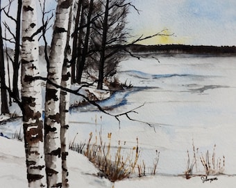 Items similar to Original Birch Tree Painting - Winter Landscape on Etsy