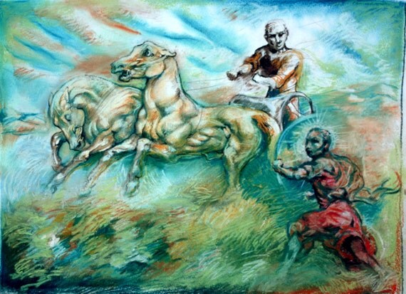 Items similar to Elijah out runs the chariot of Ahab on Etsy