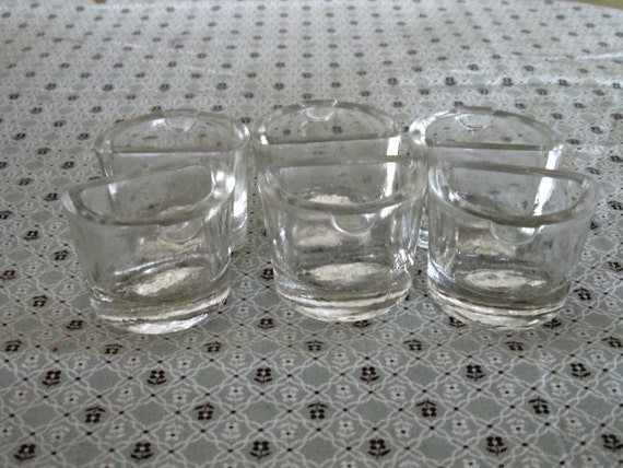 6 Antique Inkwell Inserts Glass Small Jar Bottle by kccaseyfinds