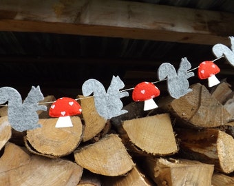Grey Squirrel Garland, Felt Garland, Squirrel and Mushroom Bunting ...