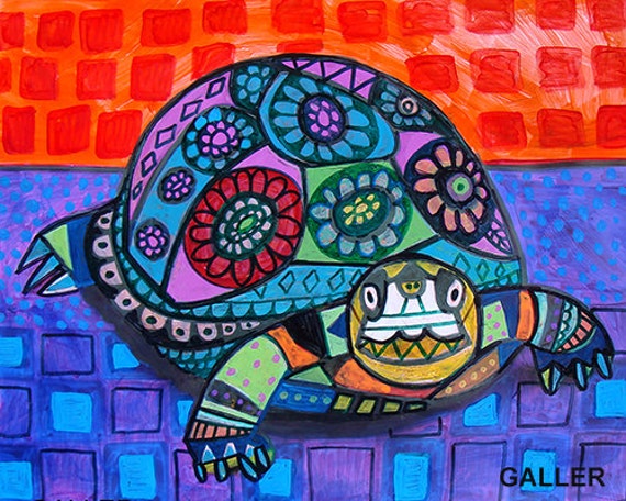 Turtle Art Tortoise Folk Art Poster Print of painting by