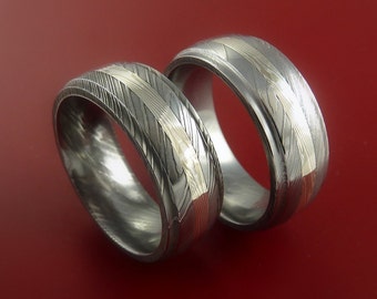 Matching Damascus Steel Ring Set Wedding by StonebrookJewelry