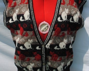 Vintage Knit Cat Sweater Vest